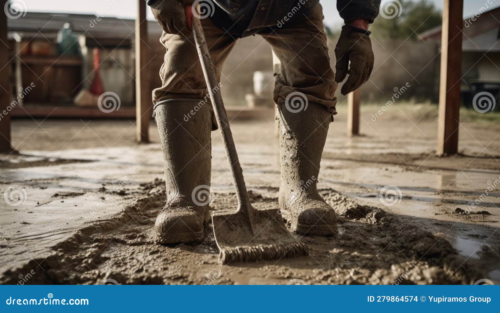 Construction Worker Digging with Shovel on Rural Construction Site ...