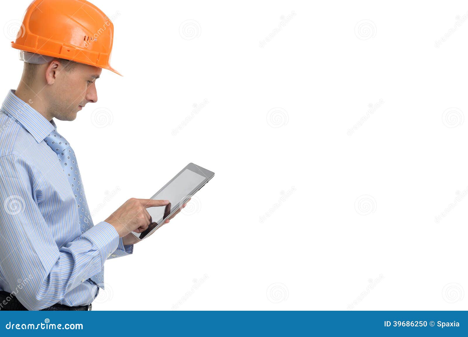Construction Worker with Digital Tablet Stock Photo - Image of holding ...