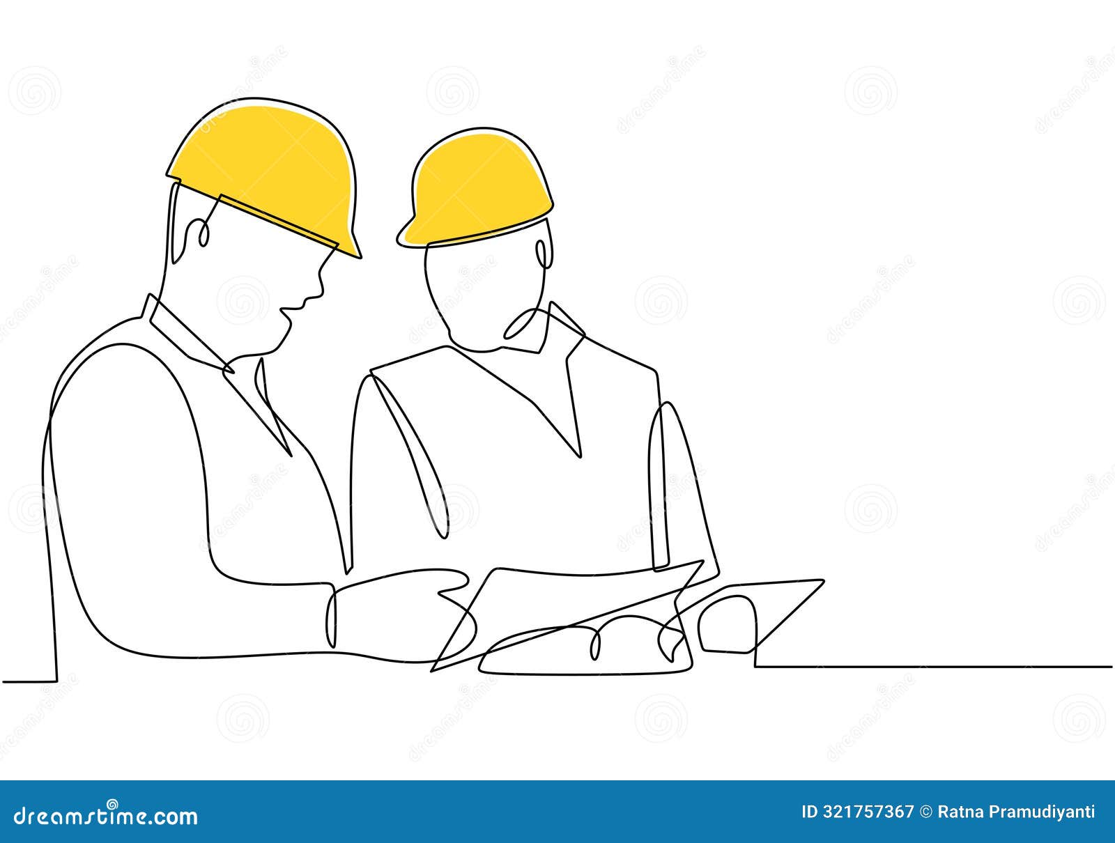 Construction Worker Discuss a Project. One Line Drawing Continuous ...