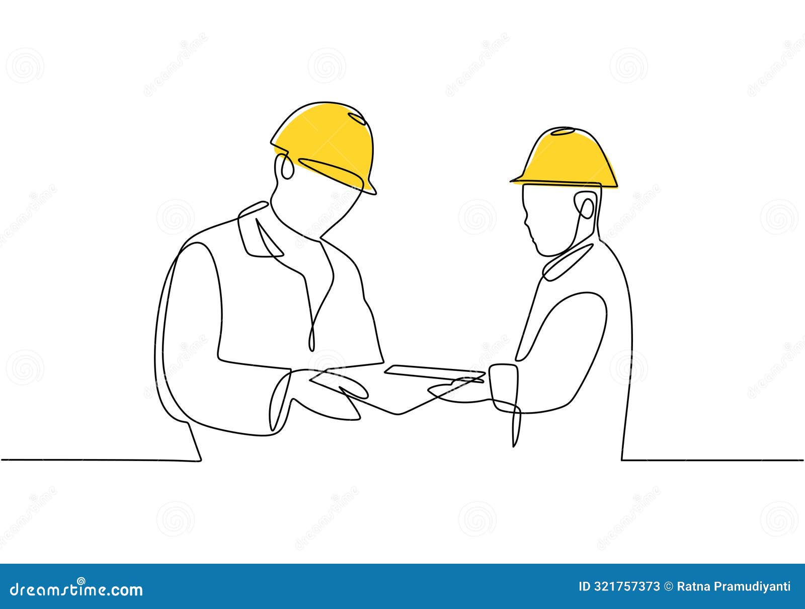 Construction Worker Discuss a Project. One Line Drawing Continuous ...