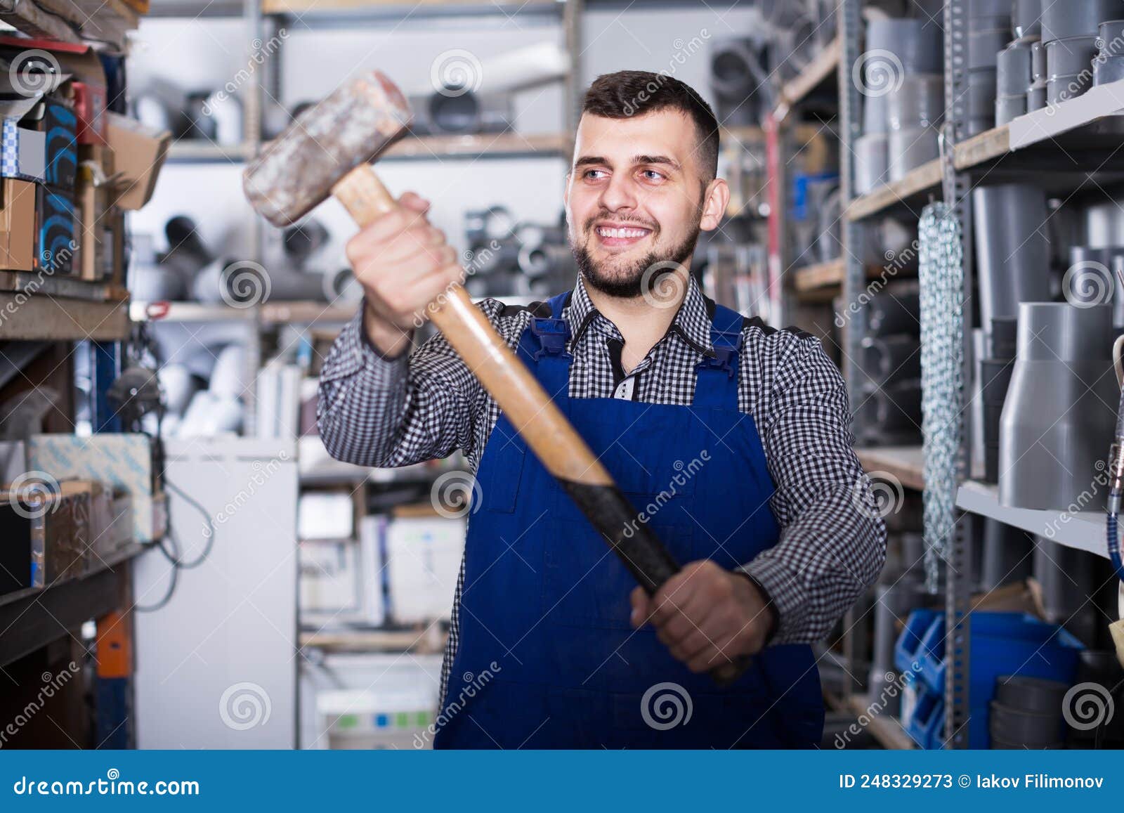 Construction Worker Display a Professional Hammer Stock Image - Image ...