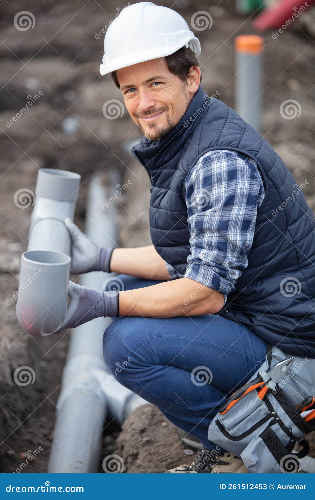 Construction Worker in Ditch Doing Hard Work Stock Image - Image of ...