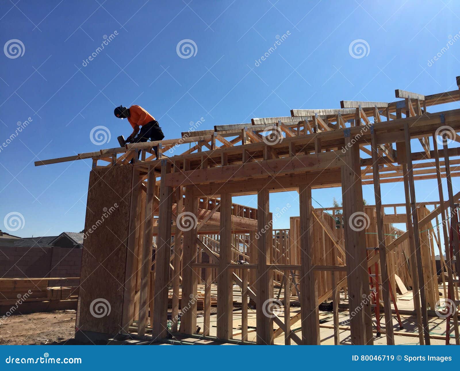 Construction Worker Doing the Framing for the House. Editorial Stock ...