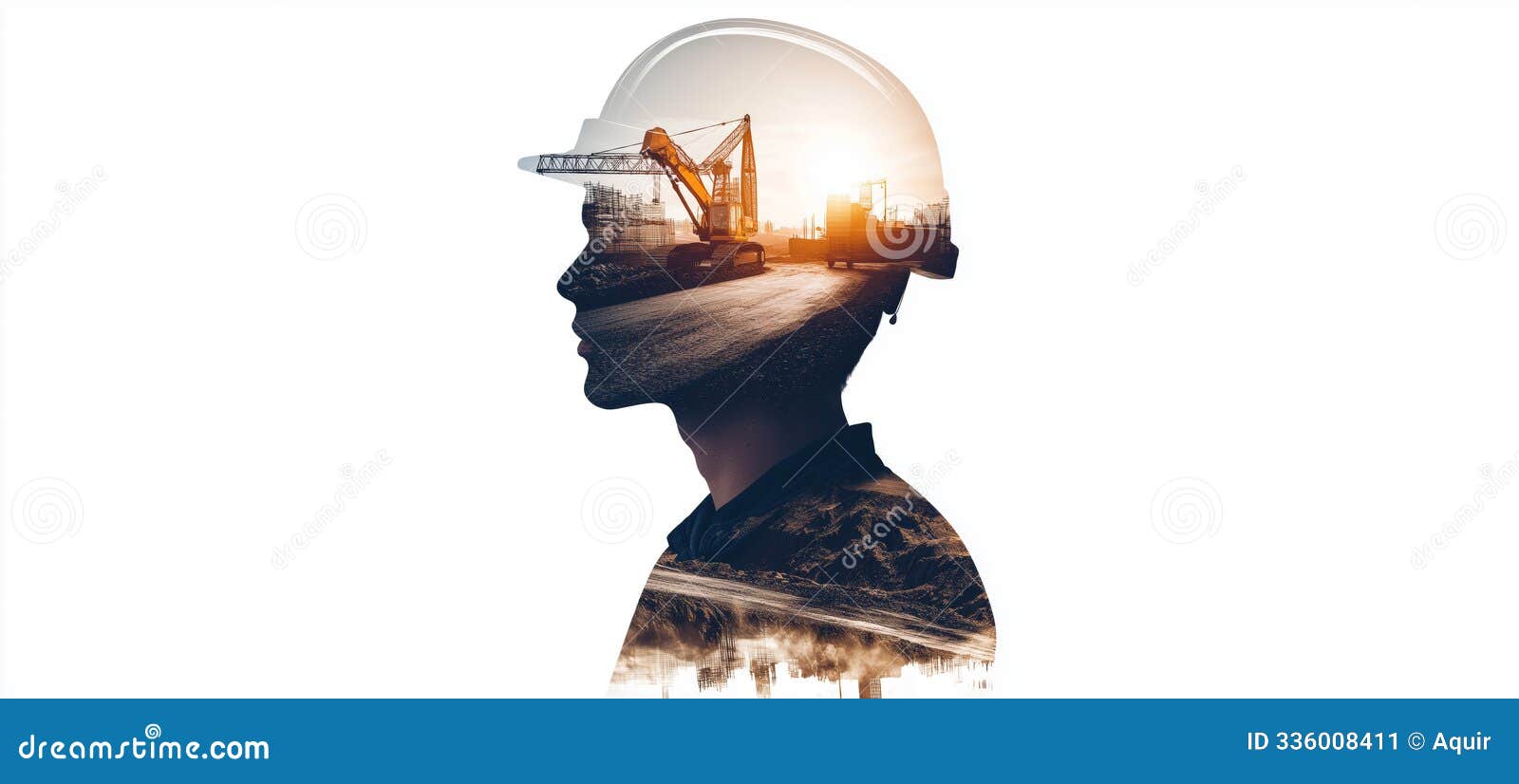 Construction Worker Double Exposure. Building Engineer or Architect ...