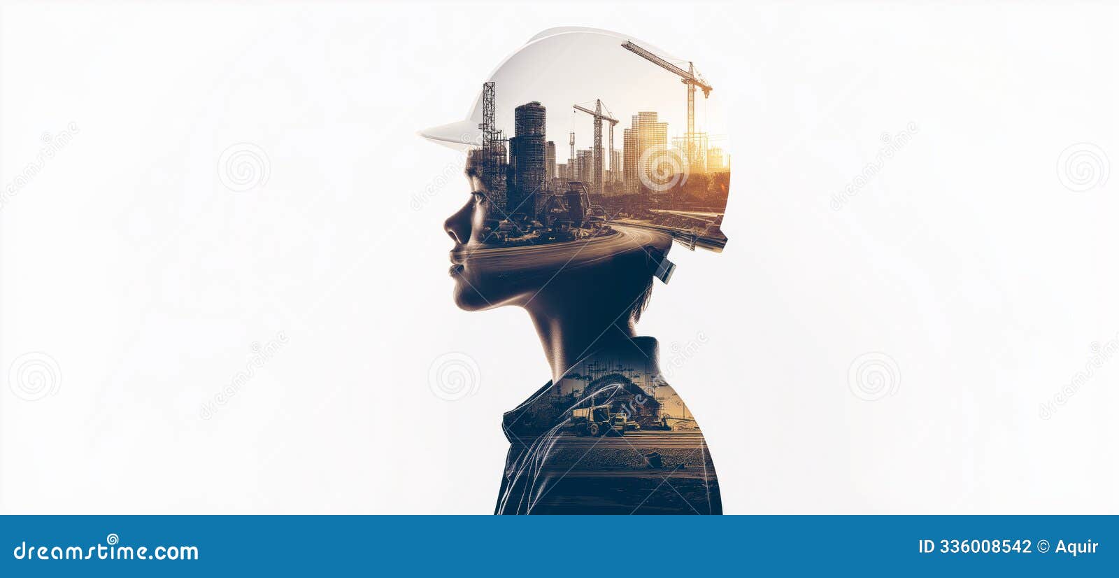 Construction Worker Double Exposure. Building Engineer or Architect ...