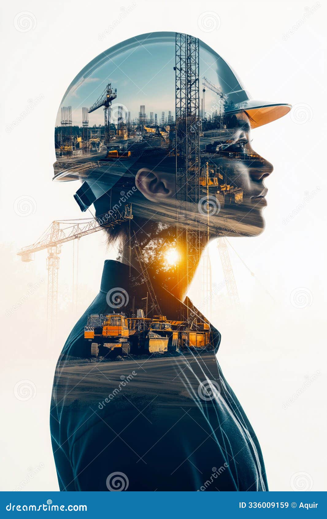 Construction Worker Double Exposure. Building Engineer or Architect ...