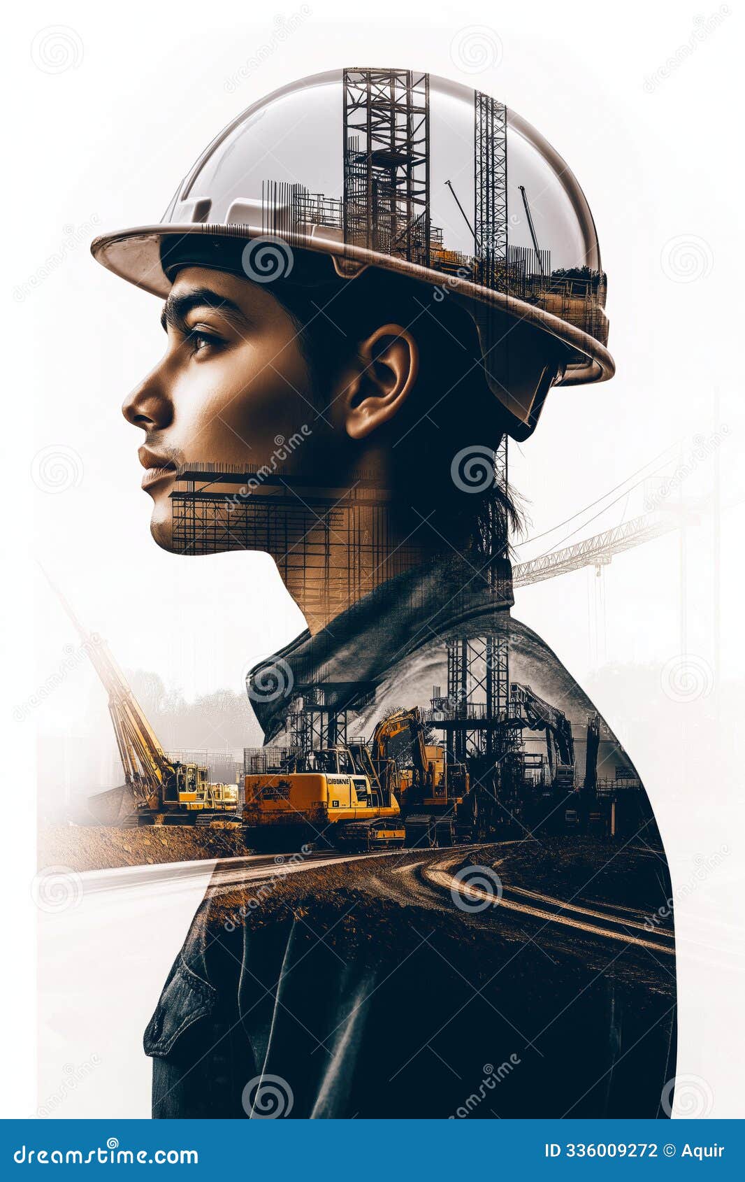 Construction Worker Double Exposure. Building Engineer or Architect ...
