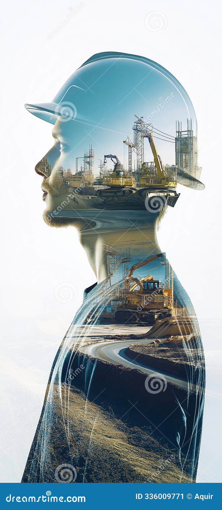 Construction Worker Double Exposure. Building Engineer or Architect ...