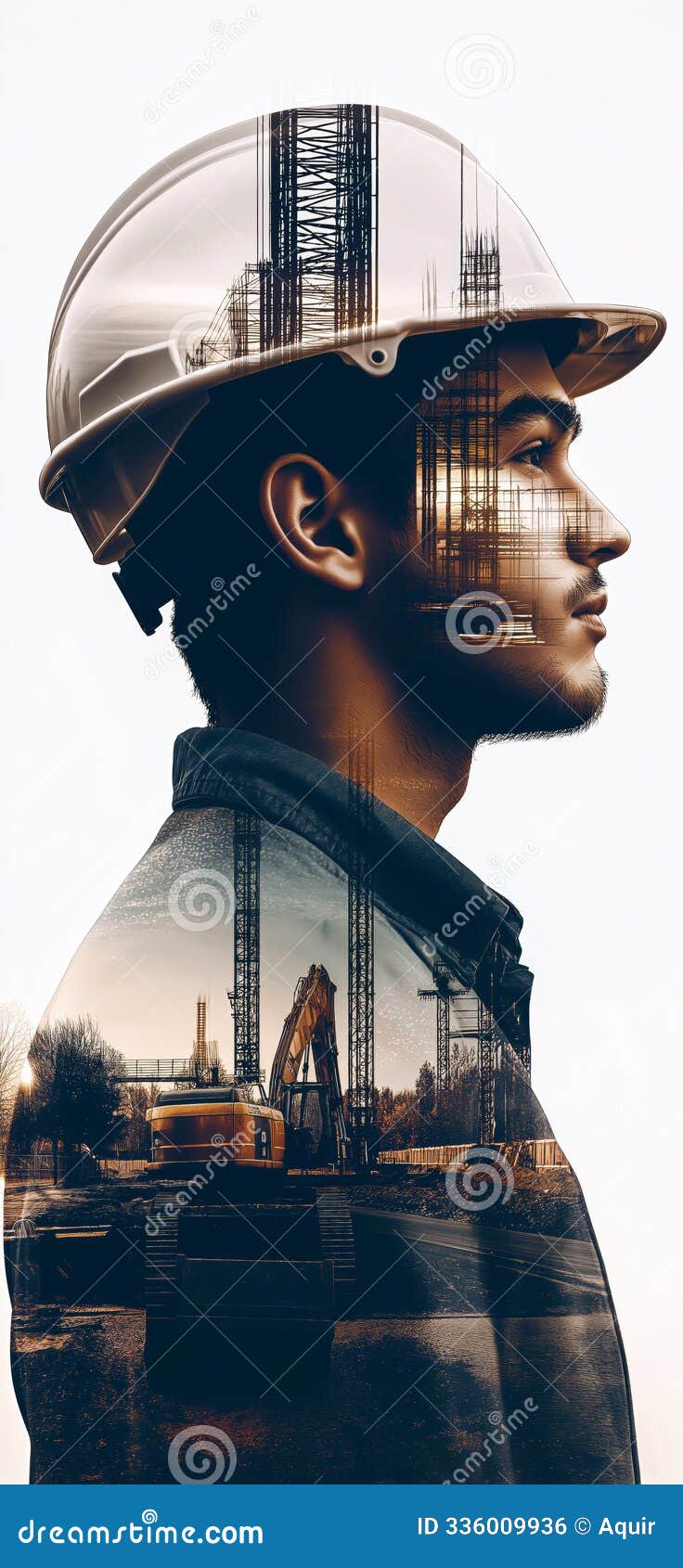 Construction Worker Double Exposure. Building Engineer or Architect ...