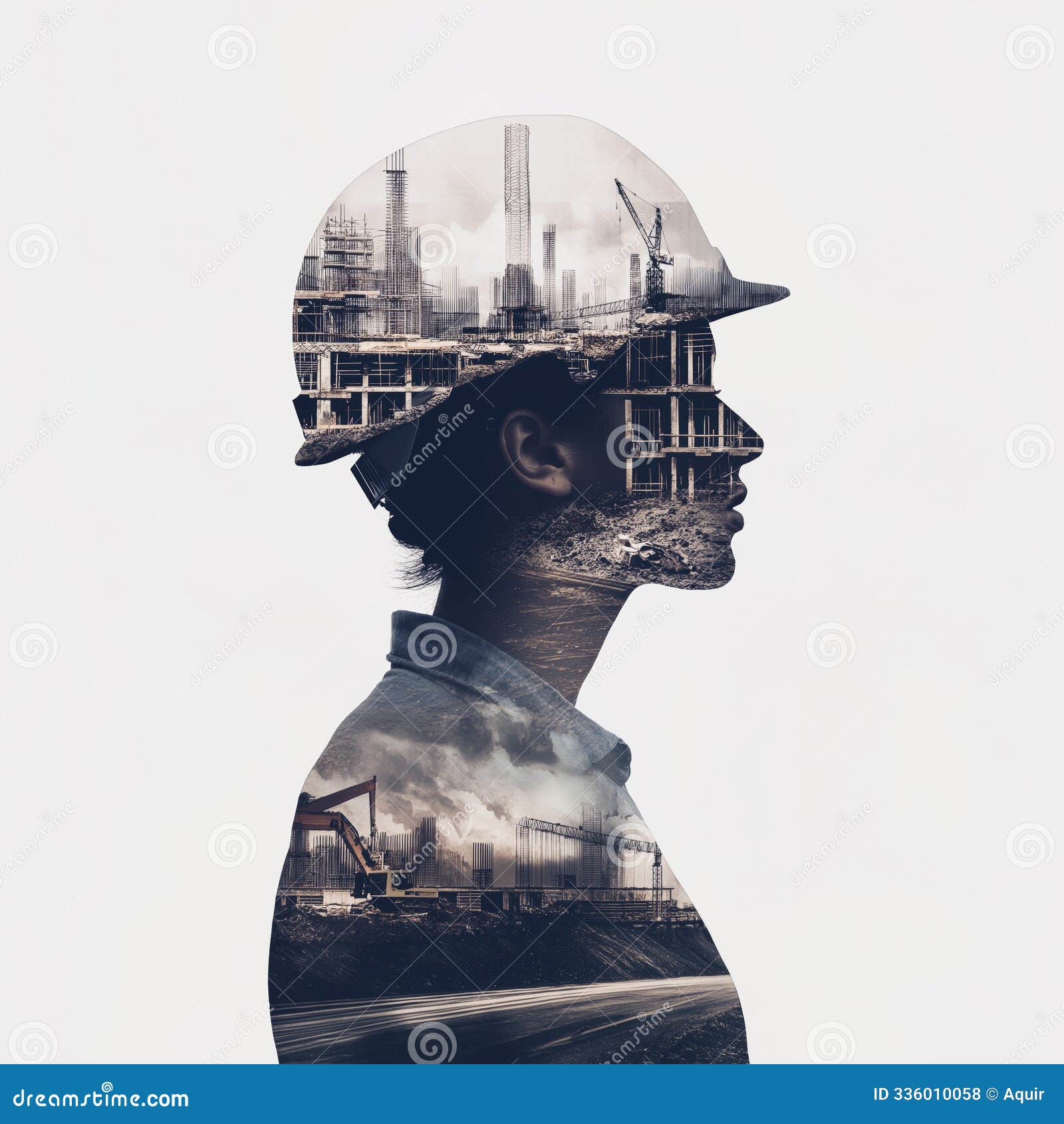 Construction Worker Double Exposure. Building Engineer or Architect ...