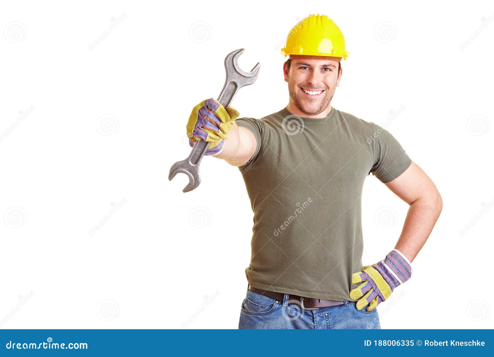 Construction Worker with Double Wrench Stock Image - Image of head ...