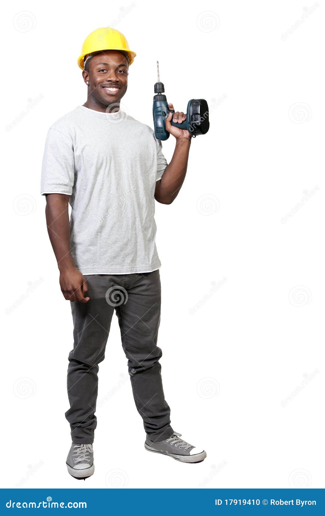 Construction Worker with Drill Stock Photo - Image of inspector, people ...