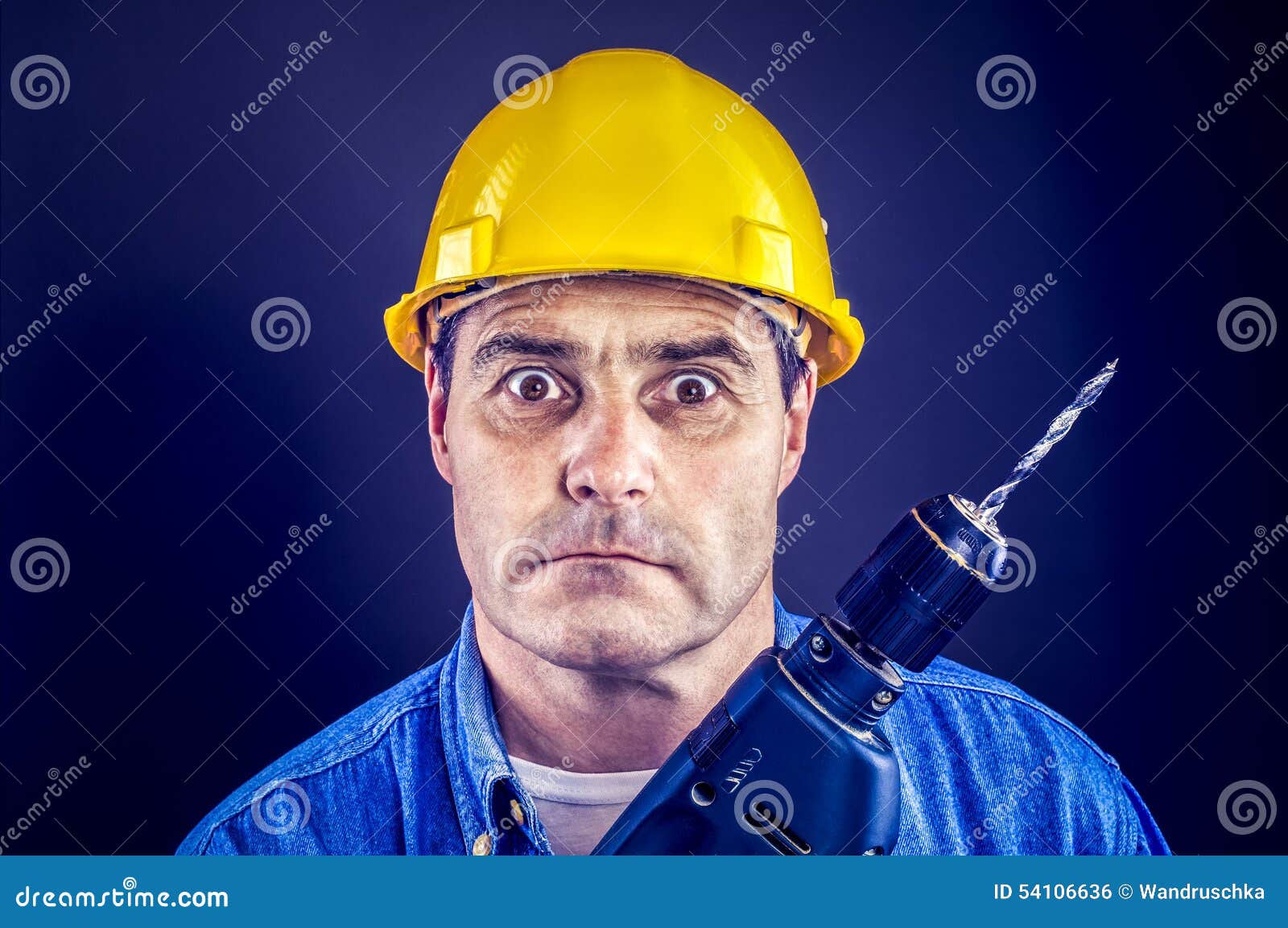 Construction Worker with Drill Stock Photo - Image of protection, drill ...