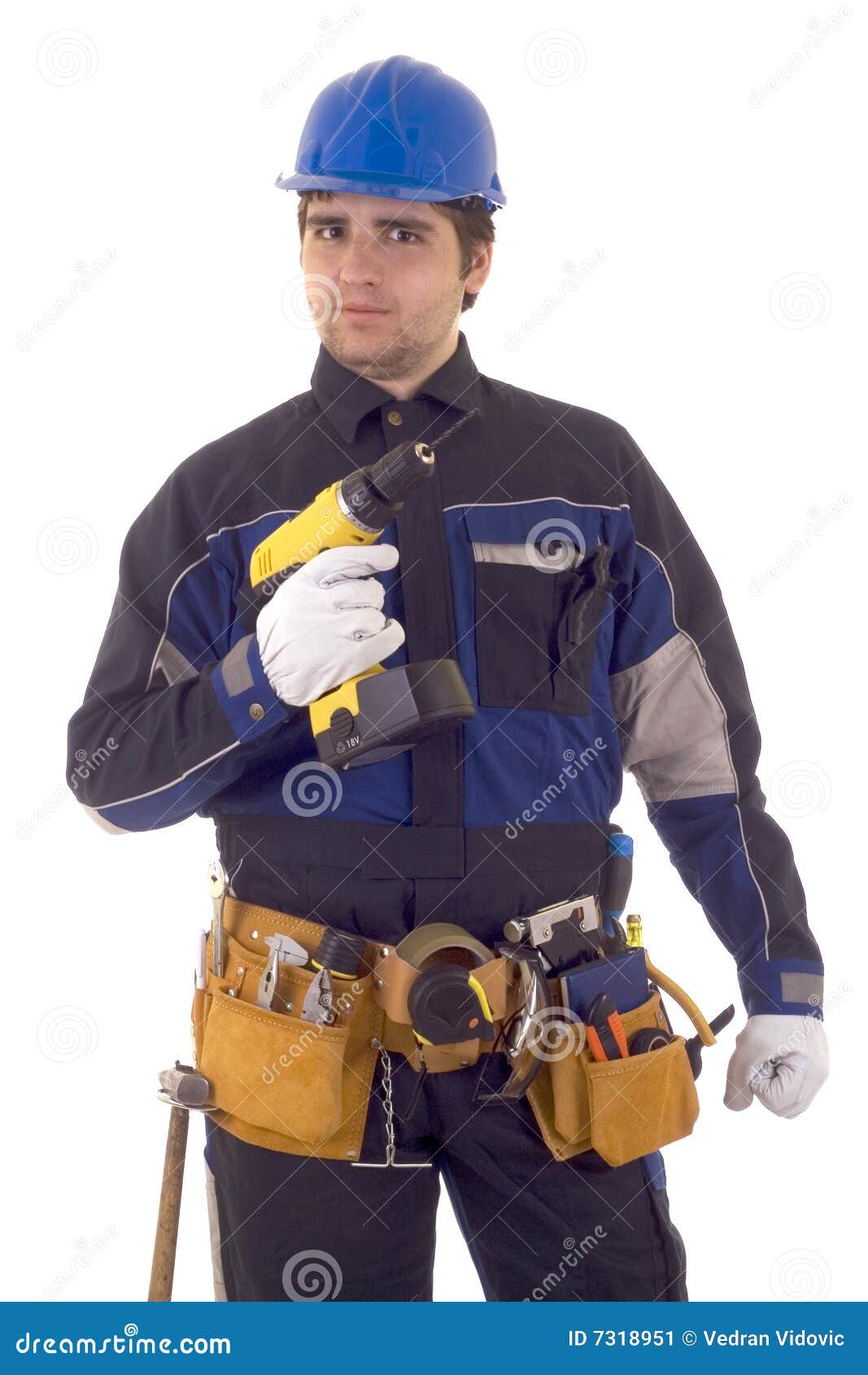Construction Worker with Drill Stock Image - Image of plumber, belt ...