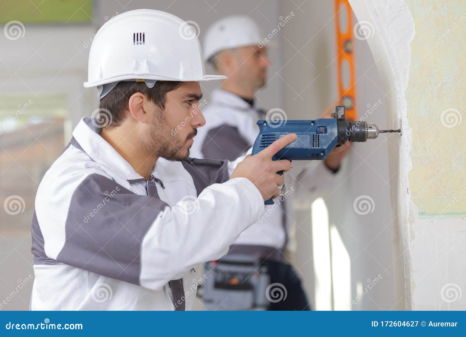 Construction Worker with Drill Perforator Stock Image - Image of ...