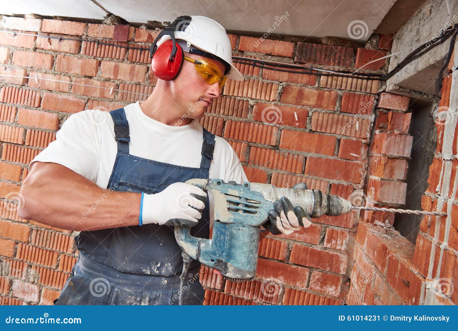 Construction Worker with Drill Perforator Stock Image - Image of ...