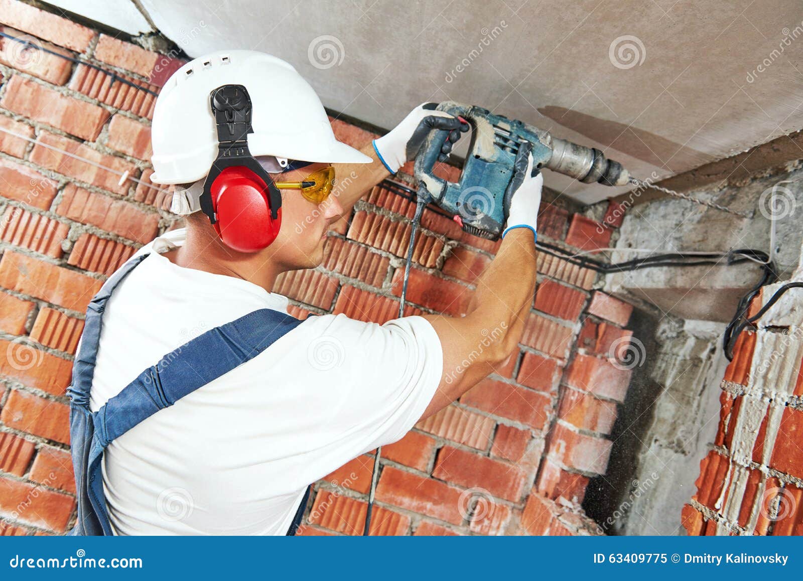 Construction Worker with Drill Perforator Stock Image - Image of ...