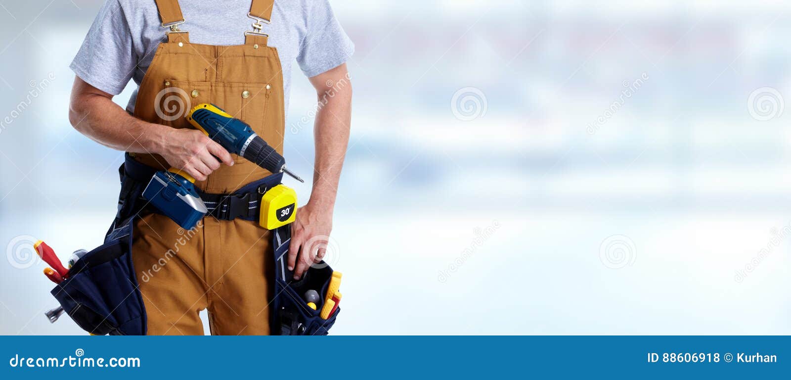 Construction Worker with Drill Stock Photo - Image of foreman, handyman ...