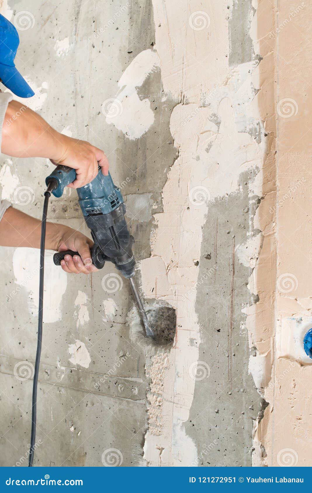 Construction Worker Drilling Hole Stock Image - Image of manual, hand ...
