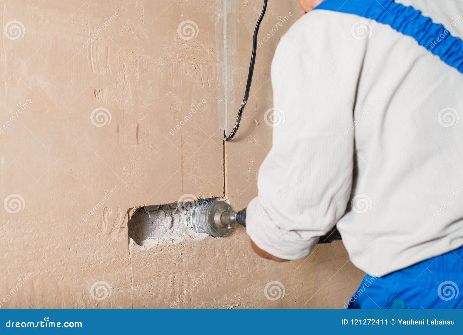 Construction Worker Drilling Hole Stock Image - Image of carpenter ...