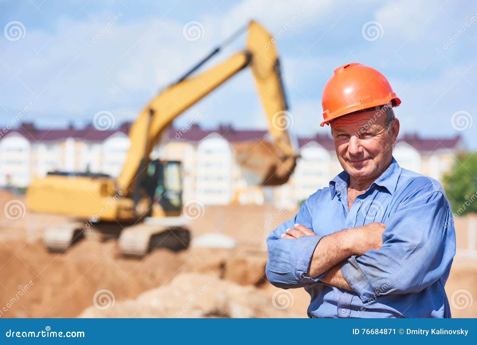 Construction Worker Driver in Front of Excavator Loader Stock Image ...