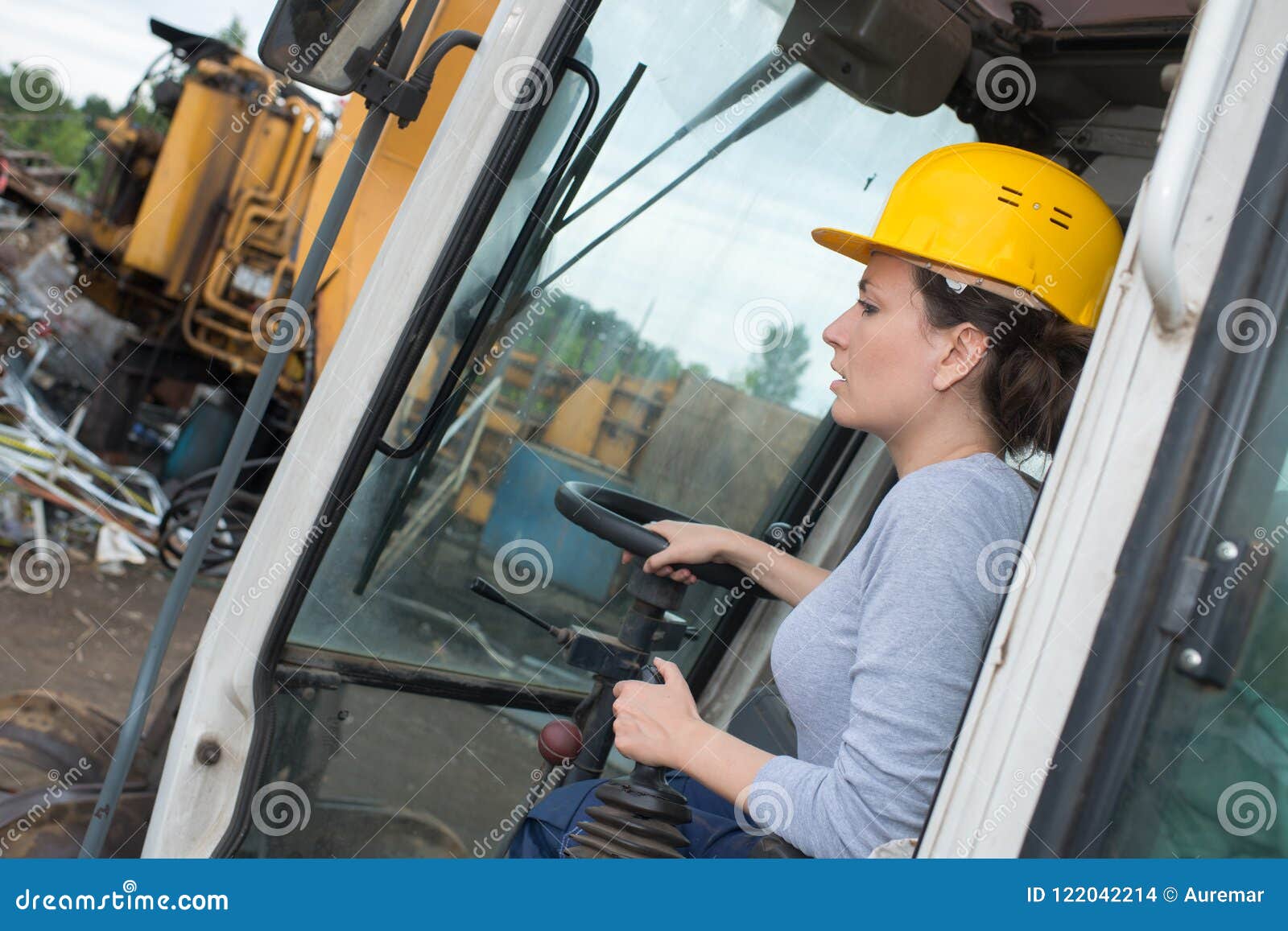 Construction Worker Driving Digger Stock Photo - Image of thirties ...