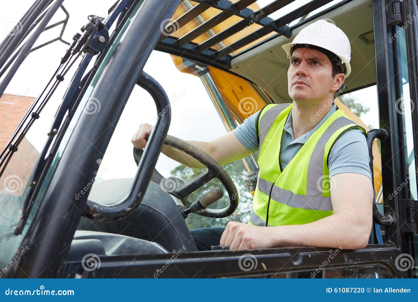 Construction Worker Driving Digger Stock Photo - Image of driver ...