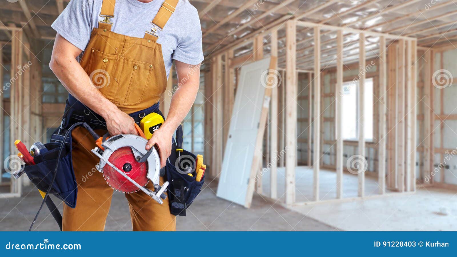 Construction Worker with Electric Saw Stock Image - Image of handyman ...
