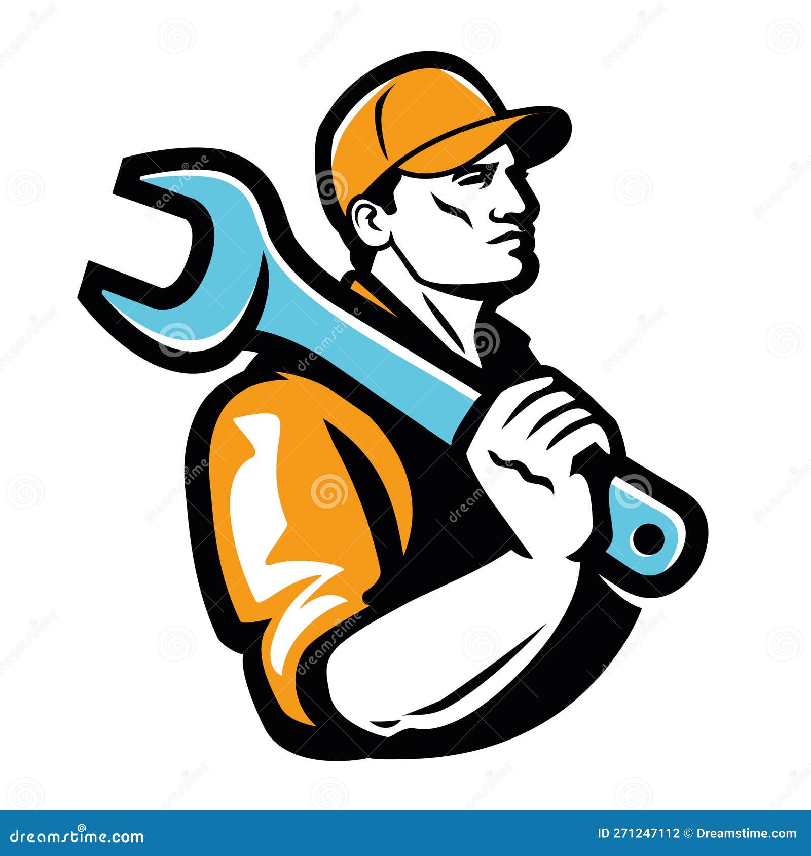 Construction Worker Emblem. Builder with Wrench, Logo in Retro Style ...