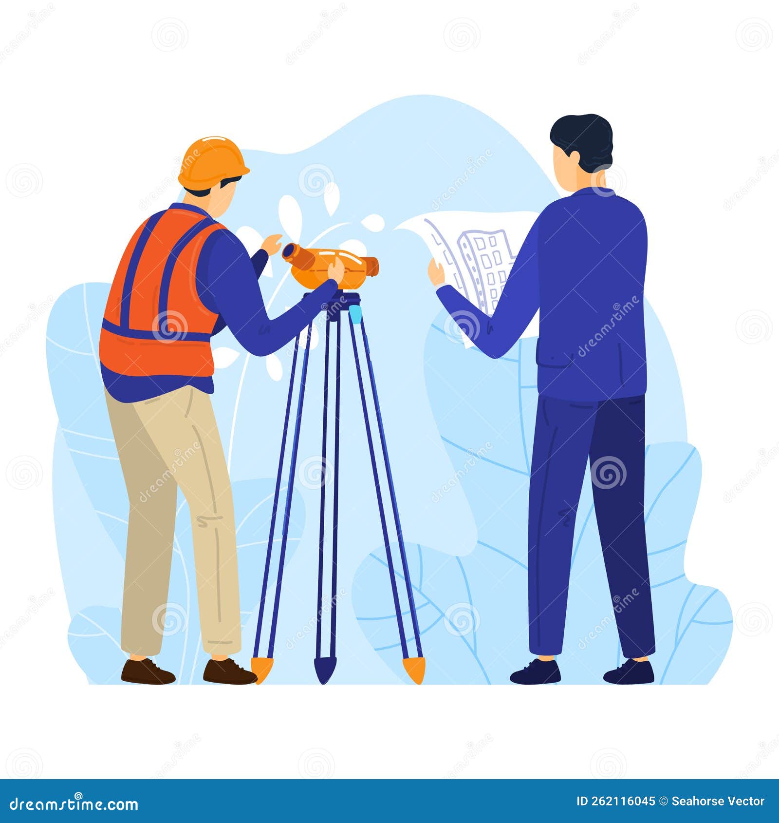 Construction Worker And Engineer Character Work Measuring Device ...