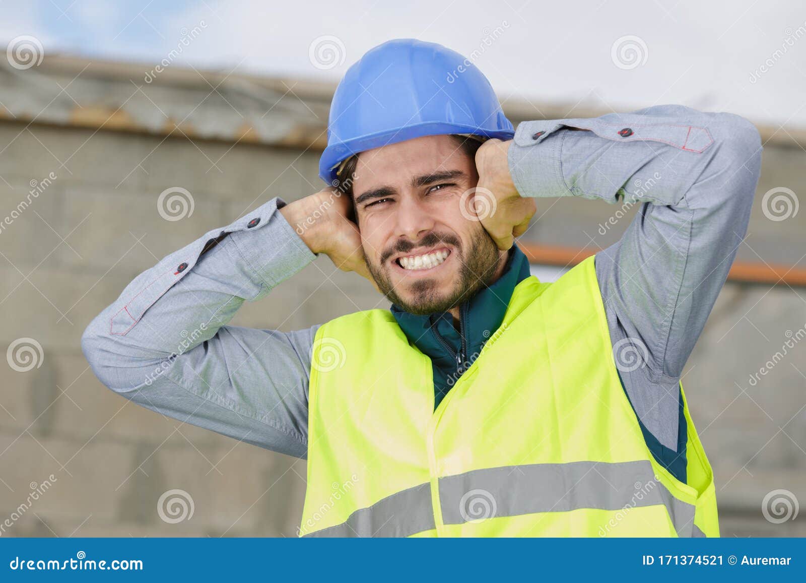 Construction Worker or Engineer Covering Ears Stock Image - Image of ...