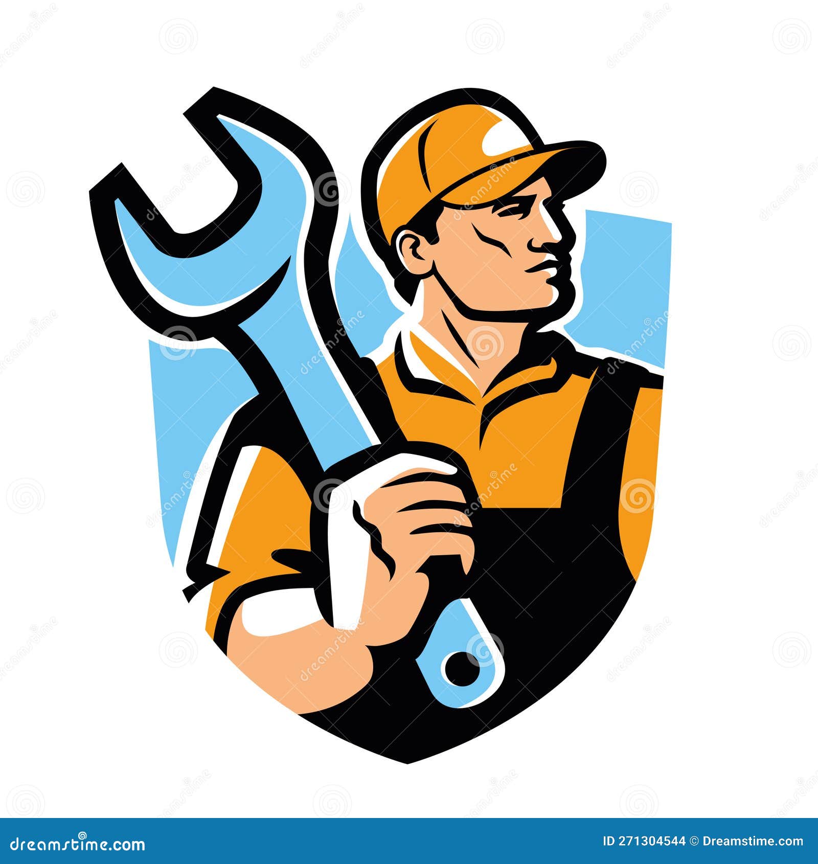 Construction Worker, Engineer Emblem. Builder with Wrench, Workshop ... Construction Worker, Engineer Emblem. Builder with Wrench, Workshop ...