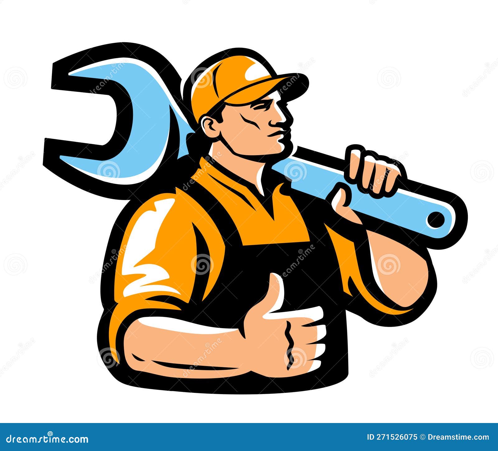Construction Worker, Engineer Emblem Illustration. Builder with Wrench ...