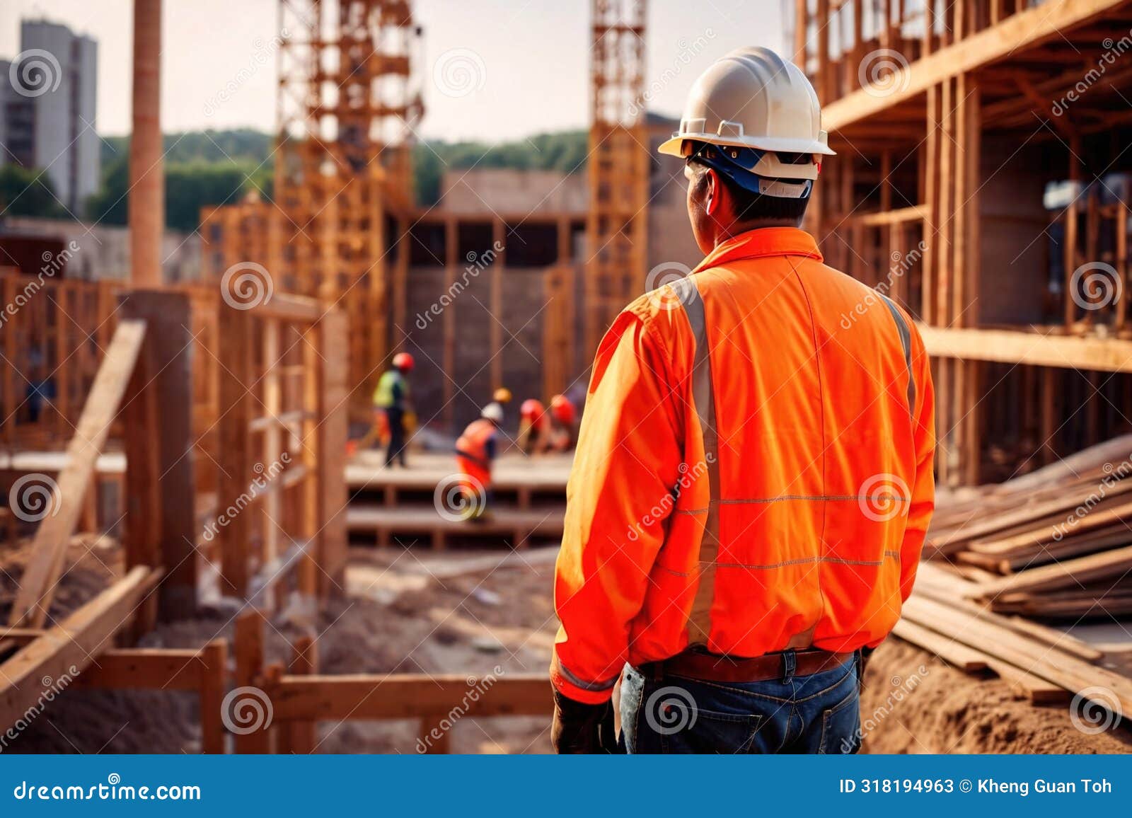 Construction Worker Engineer Foreman Supervising Construction Building ...