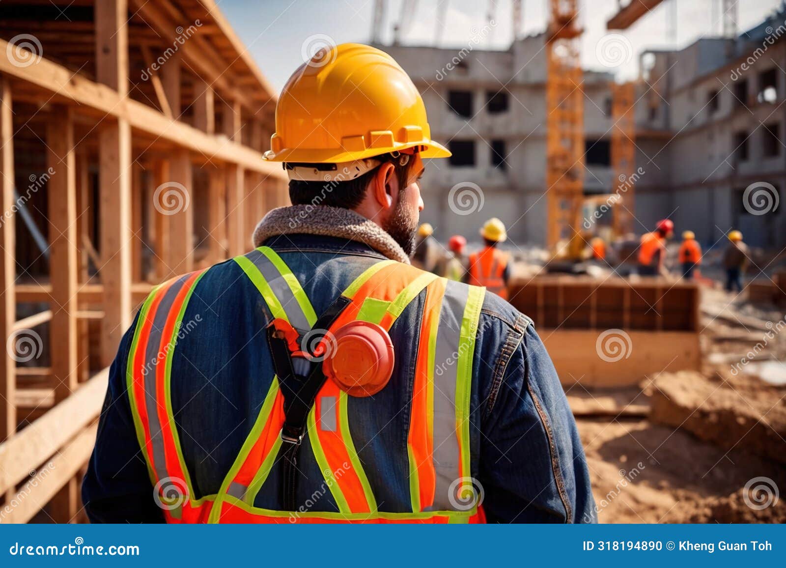 Construction Worker Engineer Foreman Supervising Construction Building ...