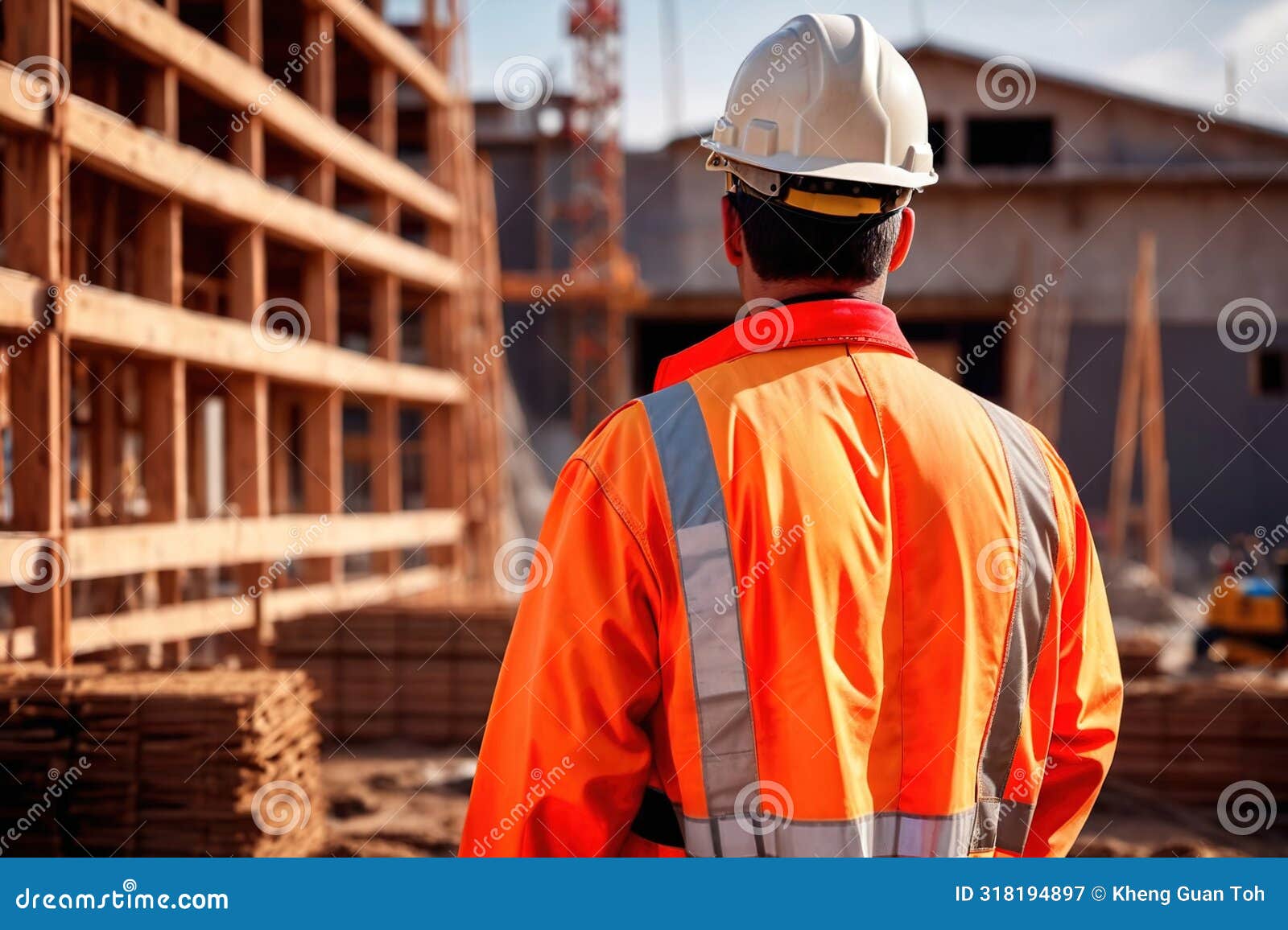 Construction Worker Engineer Foreman Supervising Construction Building ...