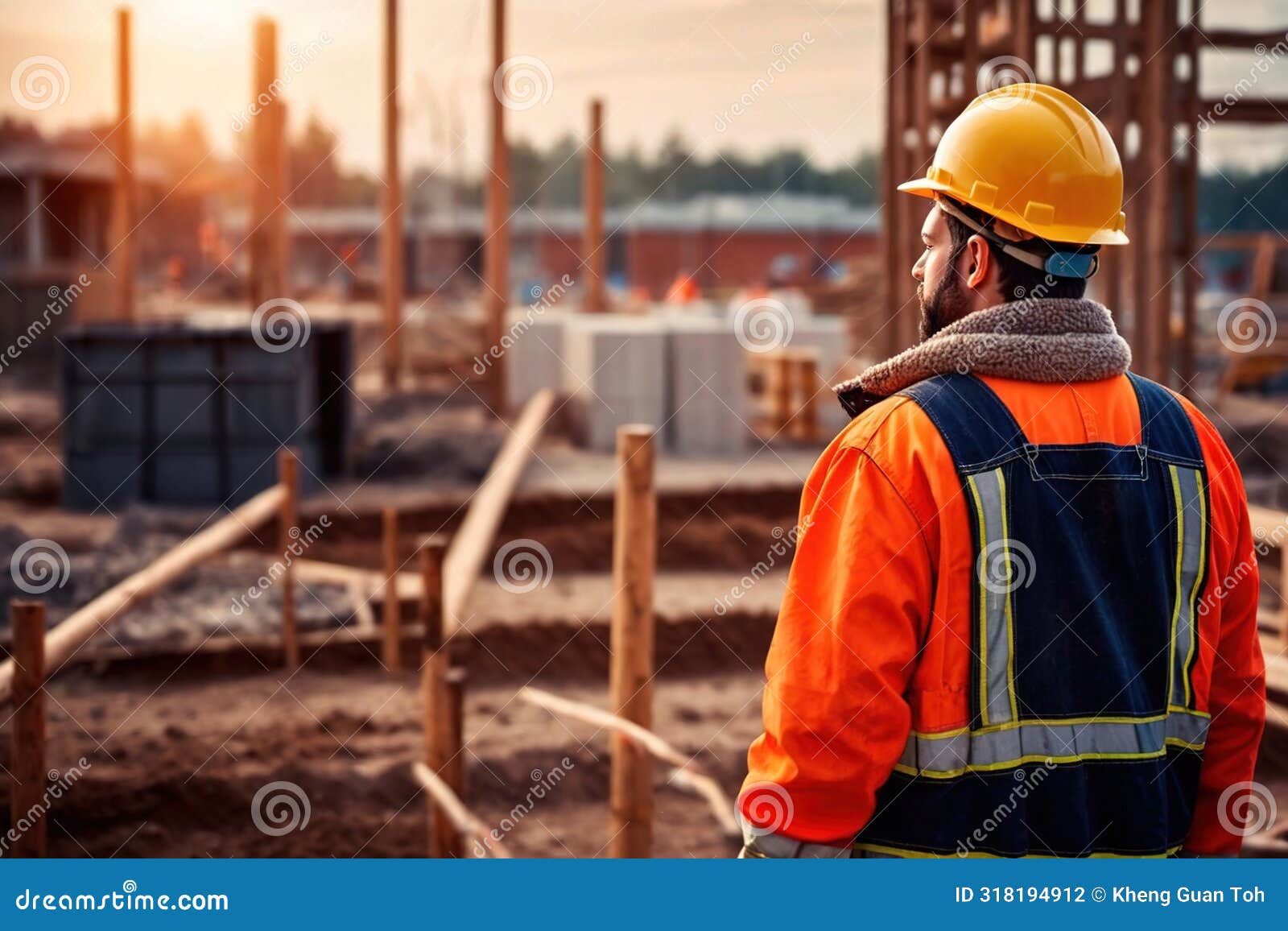 Construction Worker Engineer Foreman Supervising Construction Building ...