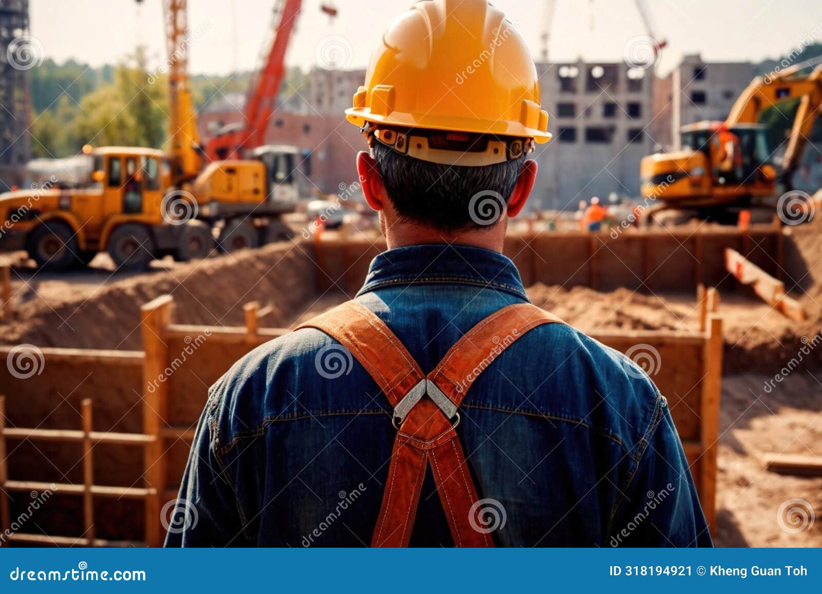 Construction Worker Engineer Foreman Supervising Construction Building ...