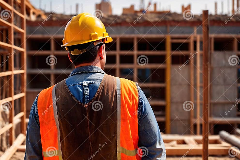 Construction Worker Engineer Foreman Supervising Construction Building ...