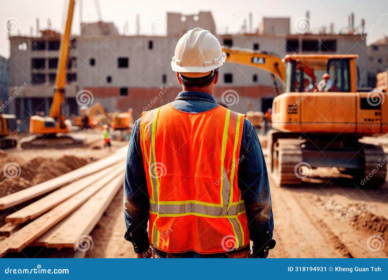 Construction Worker Engineer Foreman Supervising Construction Building ...