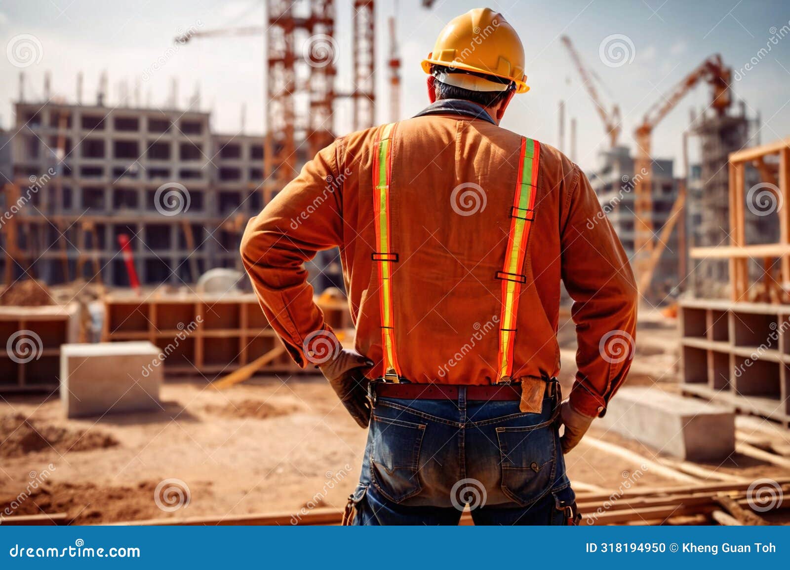 Construction Worker Engineer Foreman Supervising Construction Building ...
