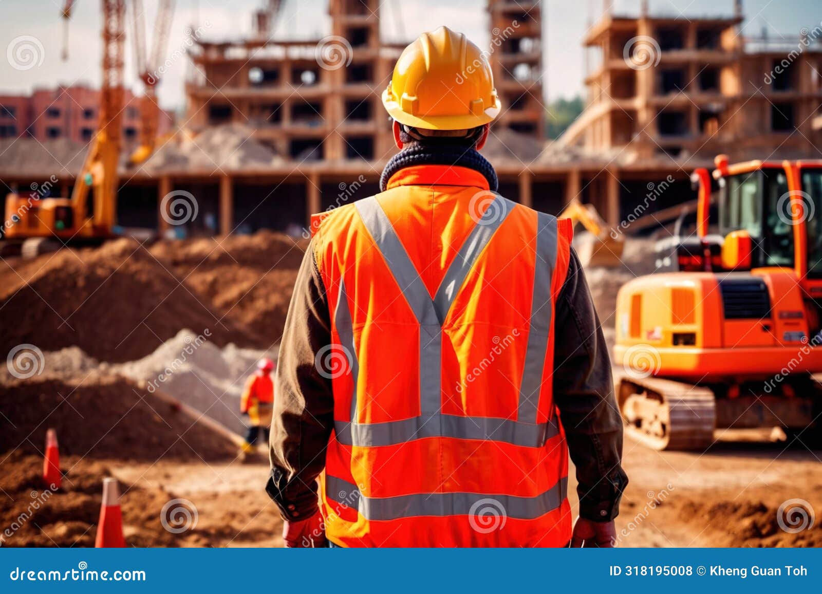 Construction Worker Engineer Foreman Supervising Construction Building ...