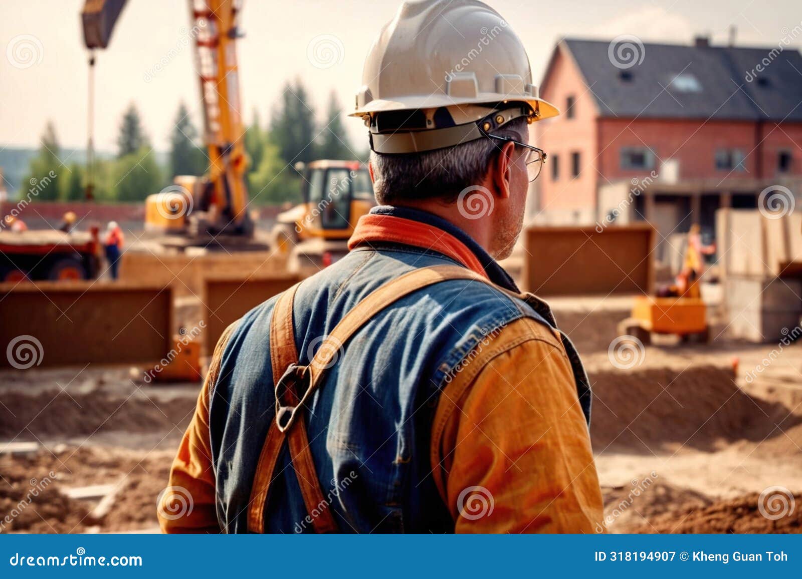 Construction Worker Engineer Foreman Supervising Construction Building ...