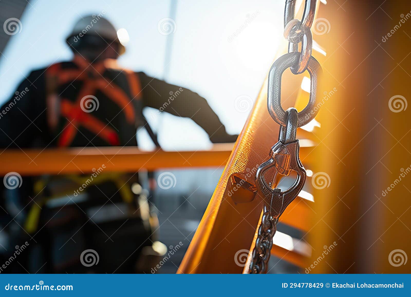 Construction Worker Ensuring Safety Wearing Safety Harness and Safety ...