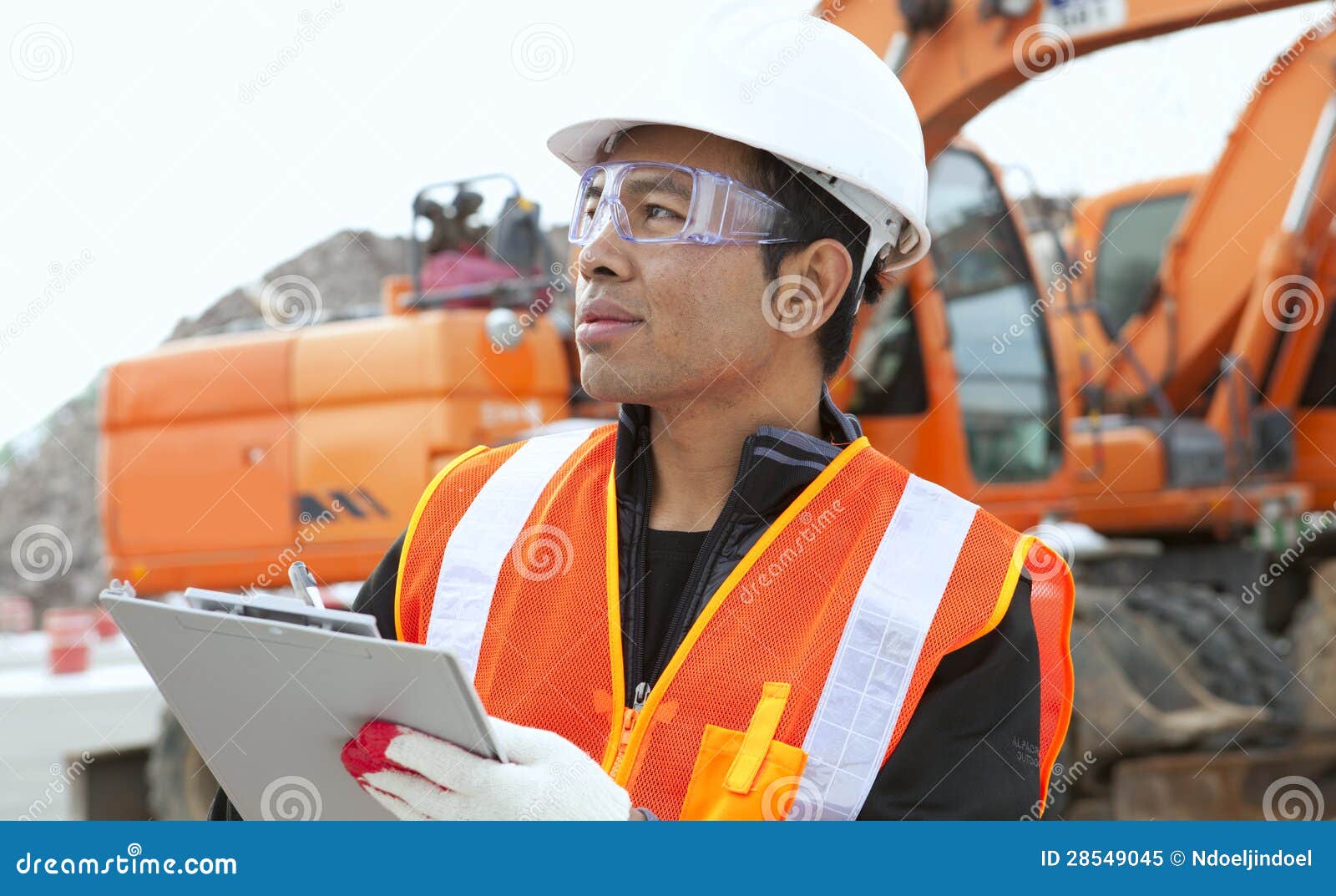 Construction Worker and Excavator Stock Image - Image of worker ...