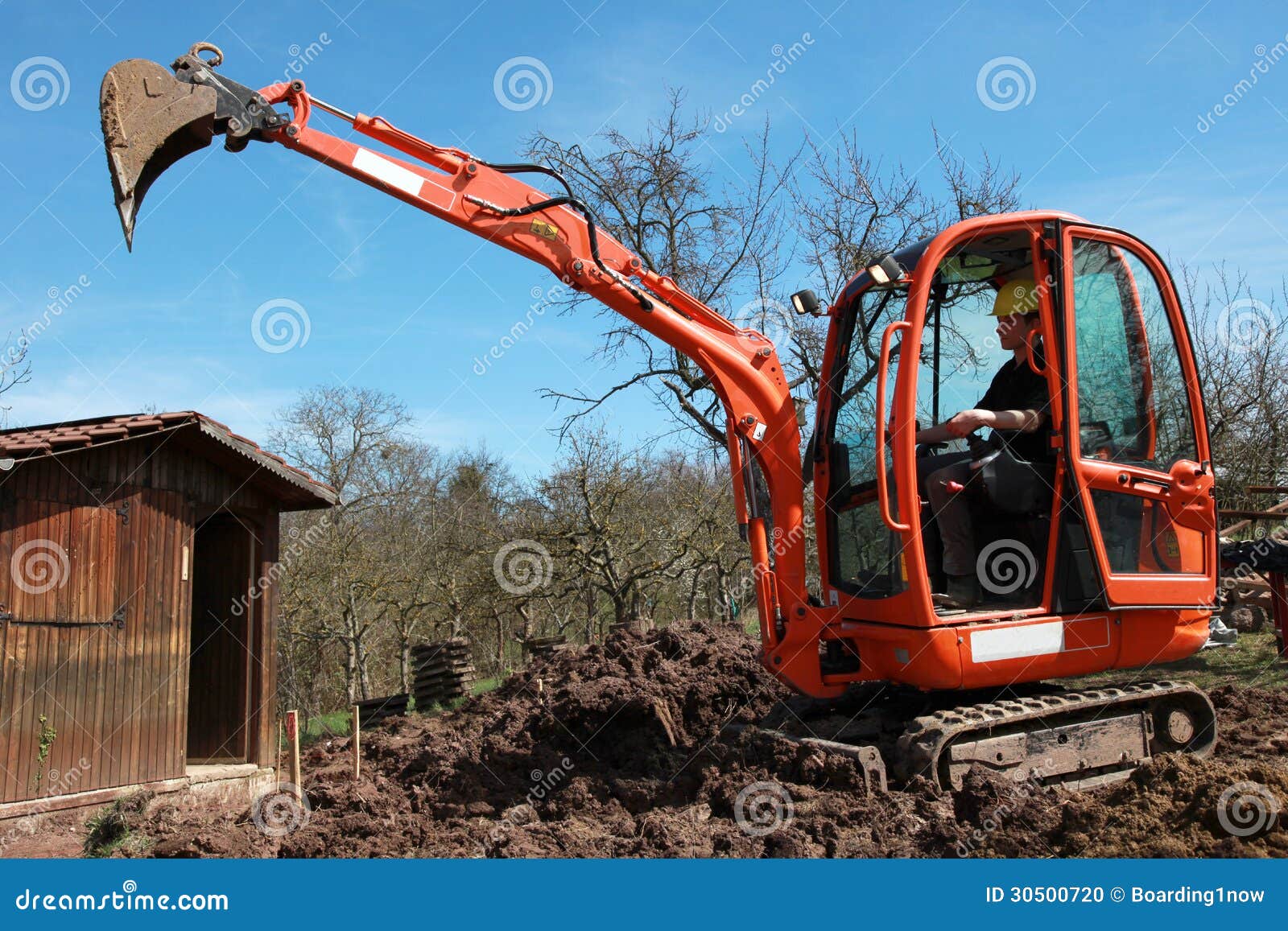 Construction Worker in an Excavator Stock Photo - Image of digging ...