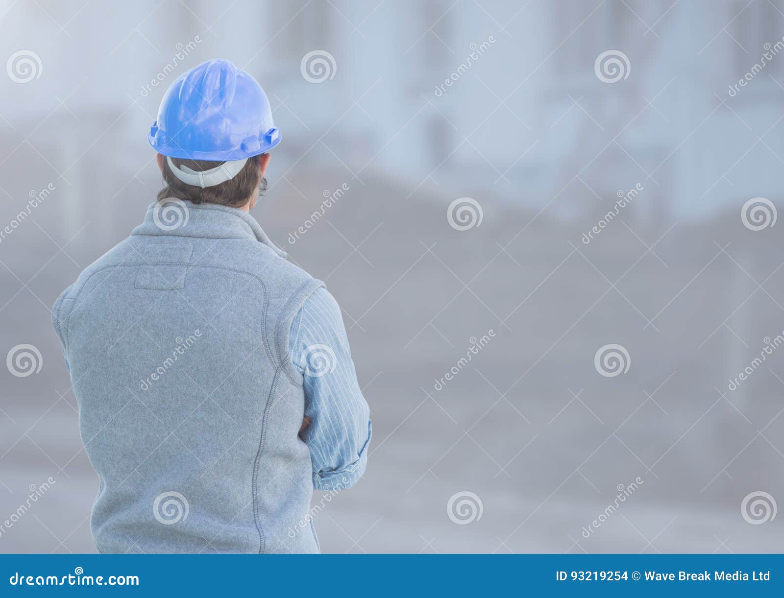Construction Worker Facing Back in Front of Construction Site Stock ...