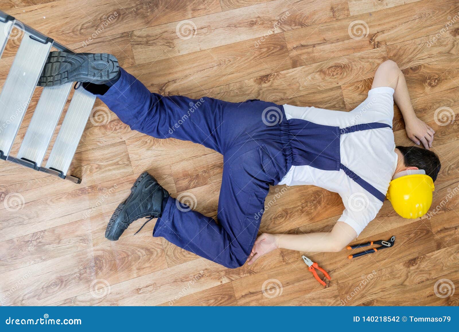 Construction Worker Falling Down the Ladder Stock Photo - Image of ...