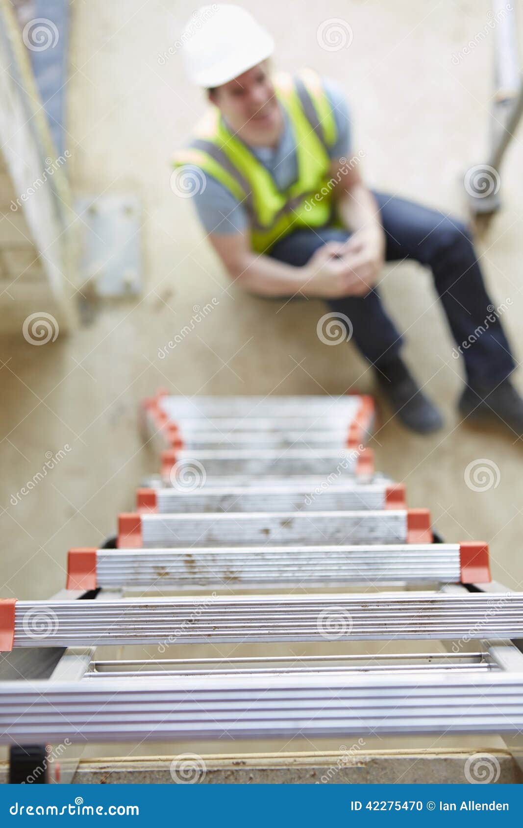 Construction Worker Falling Off Ladder and Injuring Leg Stock Photo ...