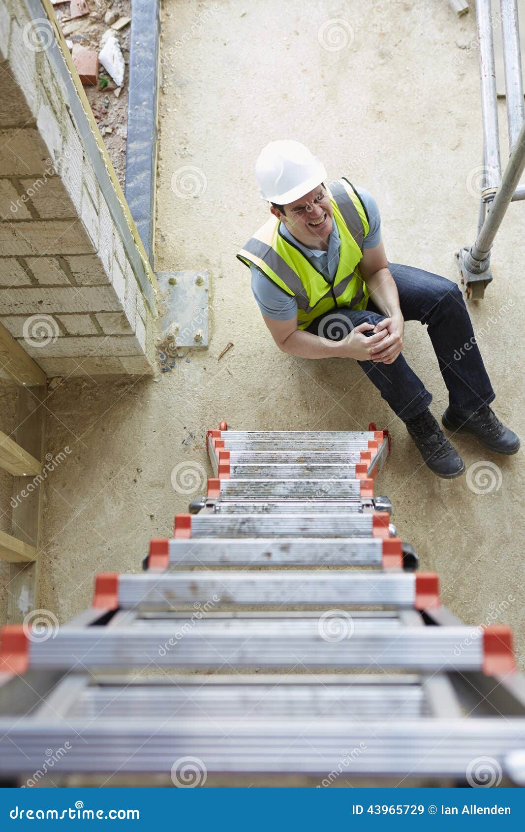 Construction Worker Falling Off Ladder and Injuring Leg Stock Image ...